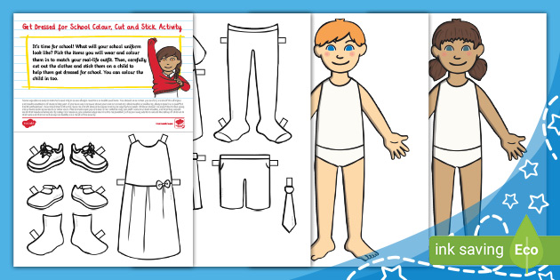 Get Dressed for School Colour, Cut and Stick Activity