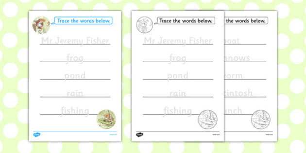 The Tale of Mr Jeremy Fisher Trace the Words Worksheets