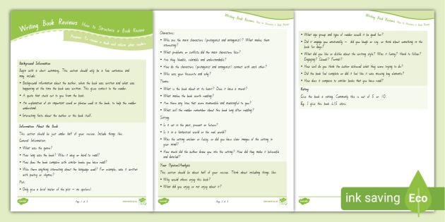 Level 3 Writing - Book Review Structure Sheet