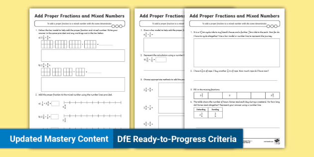 👉 Add Proper Fractions and Mixed Numbers Maths Worksheet