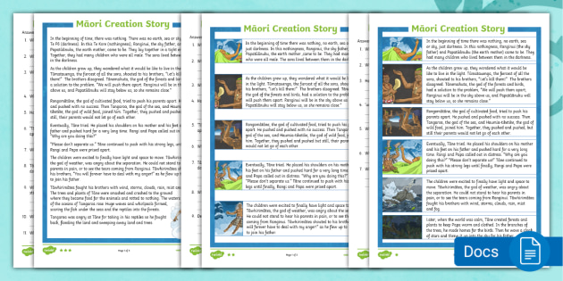 Māori Creation Story Differentiated Reading Comprehension