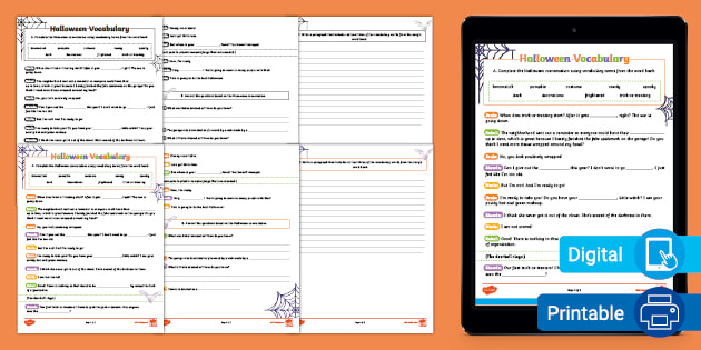 Halloween Vocabulary Worksheets | ELA | Twinkl USA