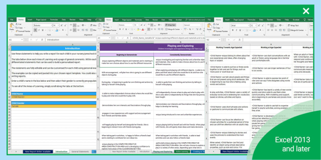 EYFS Report Writing Bank: AOL, CoETL and General: Reception