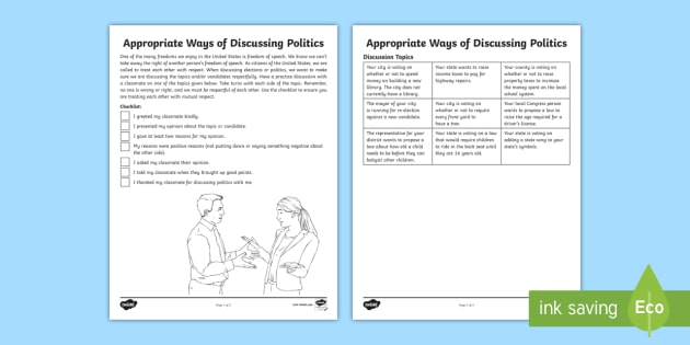 Appropriate Ways of Discussing Politics: Discussion Guide and Checklist