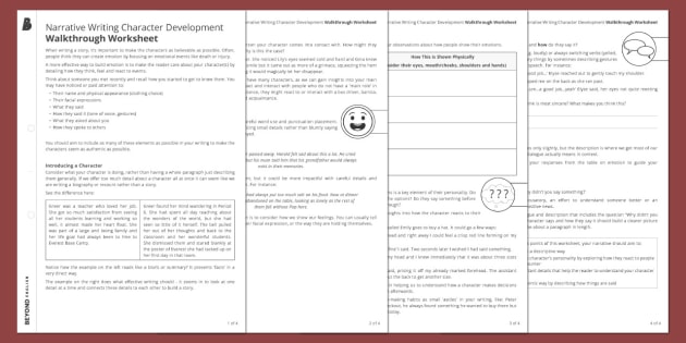 Character Creation Worksheet Developing Characters Through Writing