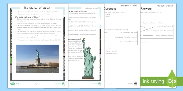 Statue of Liberty Differentiated Reading Comprehension Activity - Statue of