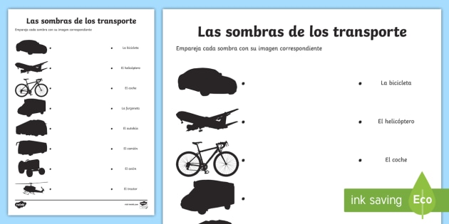 Transport Shadow Matching Worksheet / Worksheet Spanish