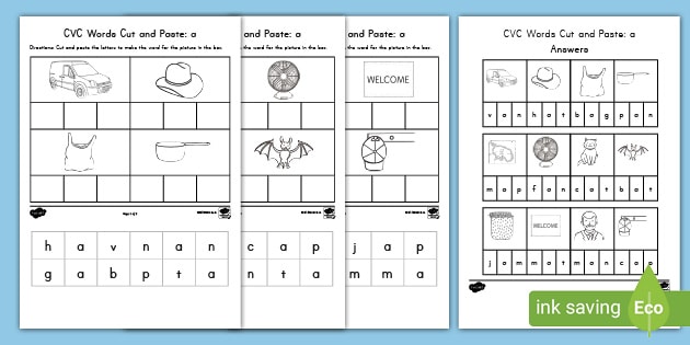 CVC Words 'a' Cut and Paste Worksheets - (teacher made)