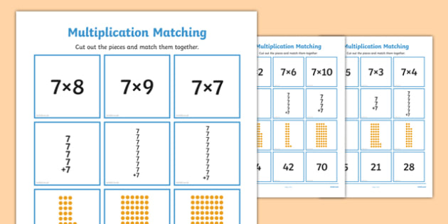 7 Times Table Multiplication Matching Puzzle - times table, multiplication