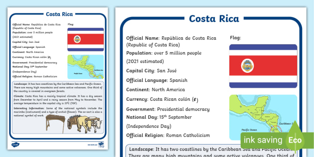 KS1 Costa Rica Fact File