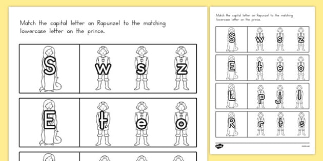 Rapunzel Themed Capital Letter Matching Worksheet