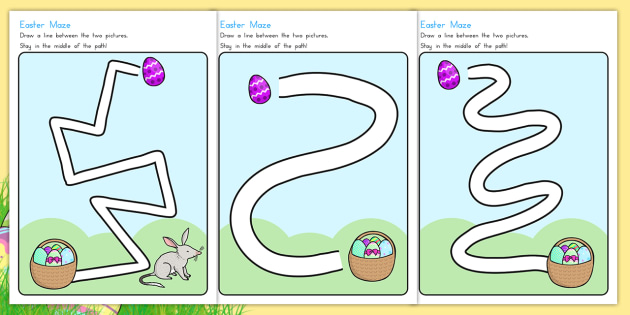 Easter Hunt Pencil Control Path Worksheets - easter, motor skills