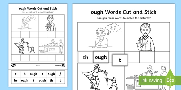 ‘ough’ Sound Phonics Cut and Stick Worksheet - CfE Resources