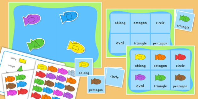 2D Shape and Colour Fishing Bingo Activity (teacher made)