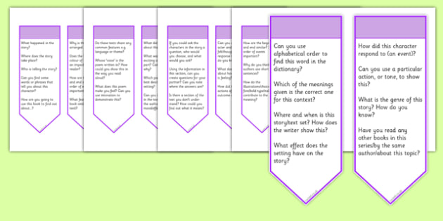 Guided Reading Curriculum Questions Bookmarks Lower KS2
