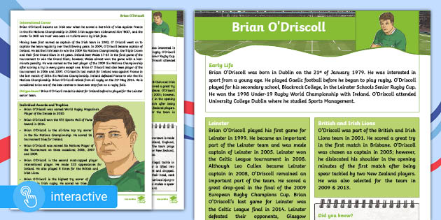 Brian O'Driscoll Differentiated Reading Comprehension Activity
