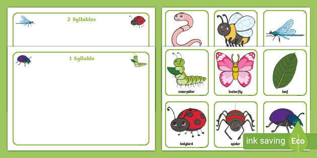 Minibeast-Themed Syllables Sorting Activity (teacher made)