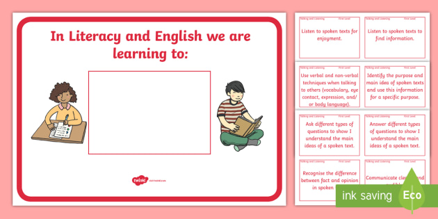 'We Are Learning To' First Level Literacy and English Display Poster