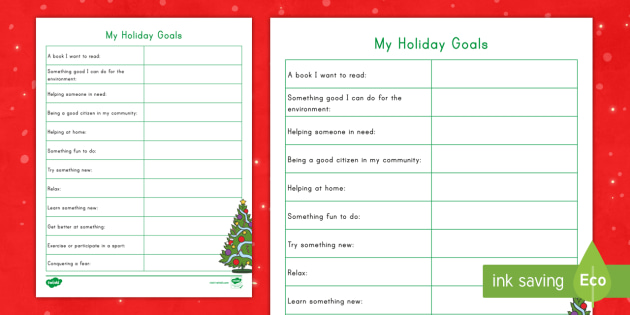 My Holiday Goals Activity (teacher made)