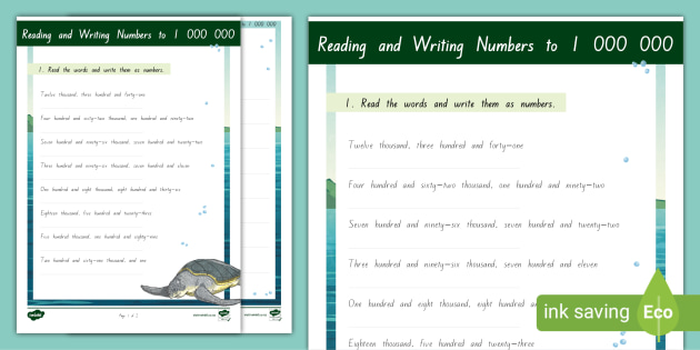 Stage 6 Reading and Writing Numbers to 1 000 000