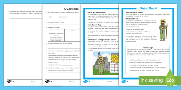 Saint David Differentiated Reading Comprehension Activity