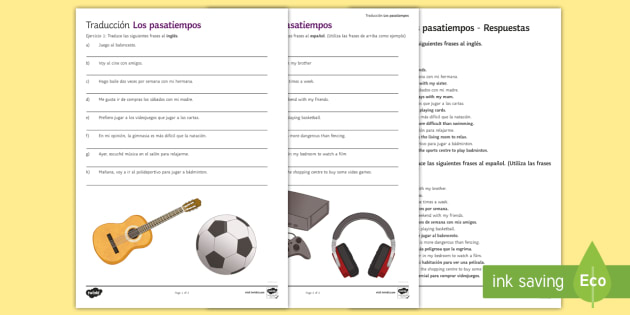 Hobbies Translation Worksheet / Worksheet Spanish