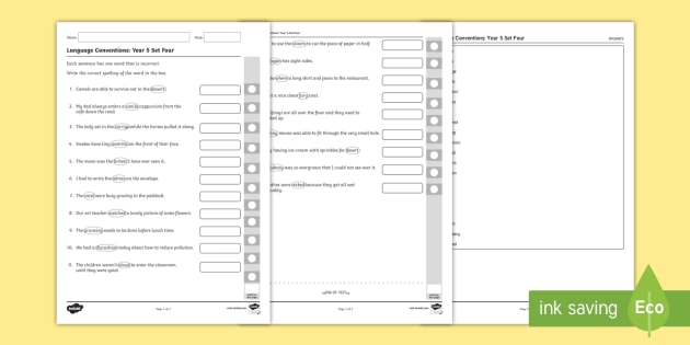 NAPLAN Style Language Conventions Set Four Year 5 Exam Questions Pac