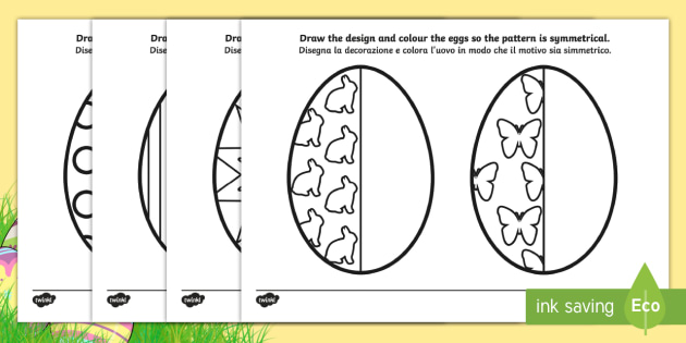 Easter Egg Symmetry Sheets English/Italian - Easter Egg Symmetry Worksheets