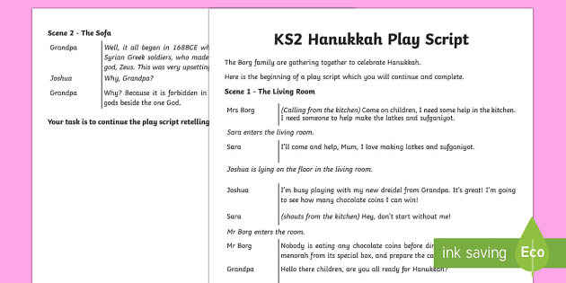 KS2 Hanukkah Play Script Writing Worksheet Worksheet