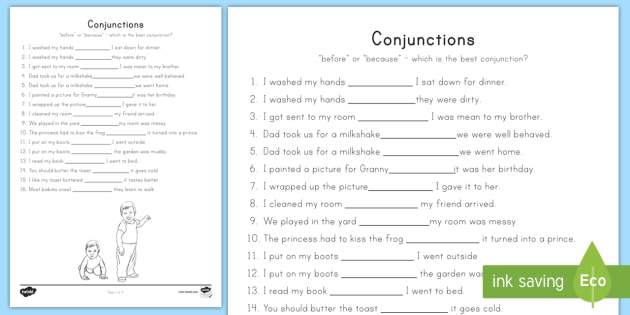 Before and Because Conjunctions Activity