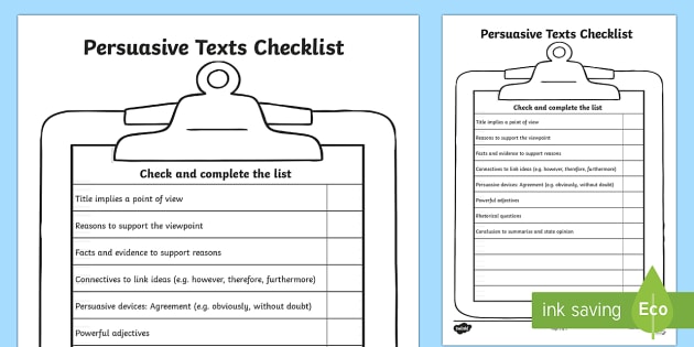 Features Of Persuasive Writing KS2 Checklist Features Of Persuasive Writing KS2 Checklist