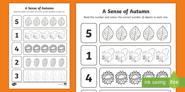 A Sense of Autumn Count and Colour Worksheet / Worksheet