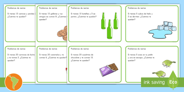 Tarjetas de preguntas: Problemas de restas (teacher made)