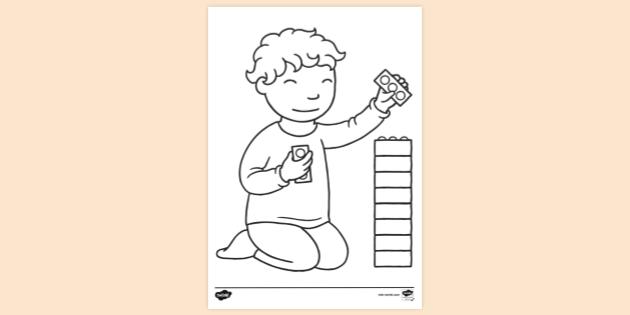 Toddler Boy Playing Colouring Sheet | Colouring Sheets