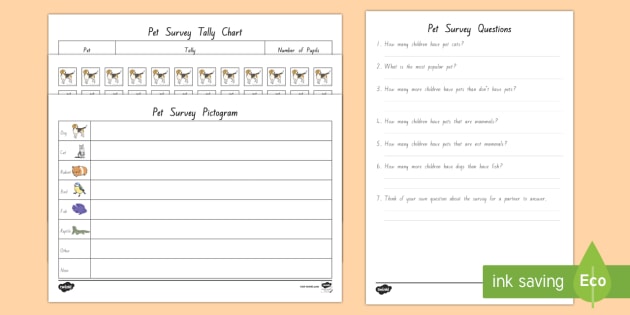 Pets Survey Tally and Pictogram Worksheet / Worksheets