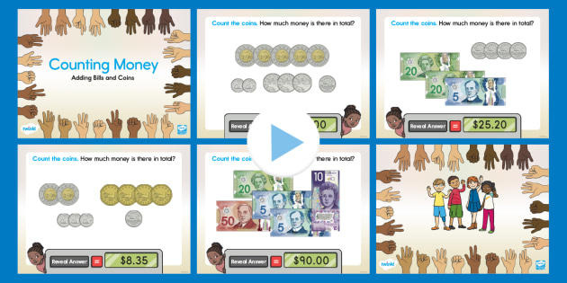 Adding Canadian Coins and Bills Powerpoint Quiz