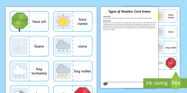 Types of Weather Card Game Spanish (teacher made)