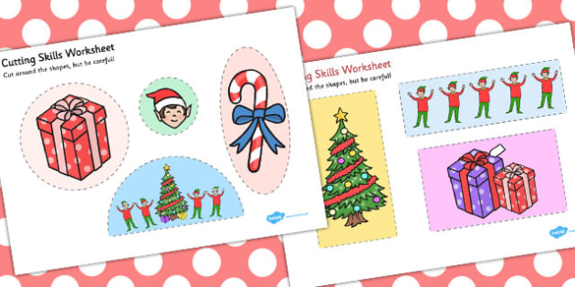 FREE! - Elf Themed Cutting Skills Worksheet (teacher made)
