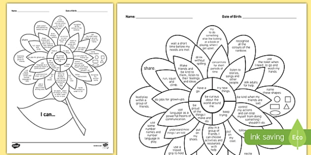 2-3 Year Olds 'I Can' Assessment Flower (teacher made)