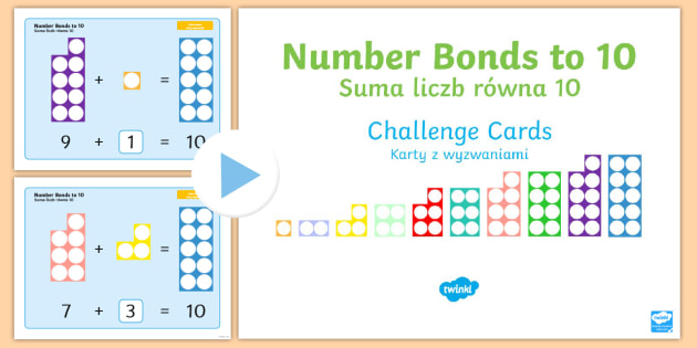 Number Bond to 10 Challenge Cards PowerPoint English/Polish