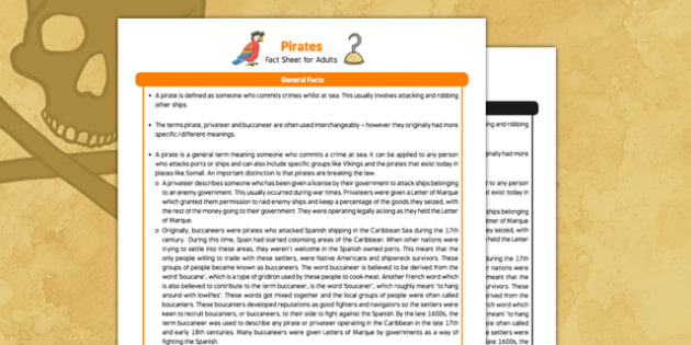 Pirates Fact Sheet For Adults (teacher made)