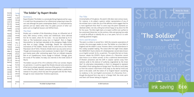 GCSE Poetry Notes for Study - The Soldier (teacher made)