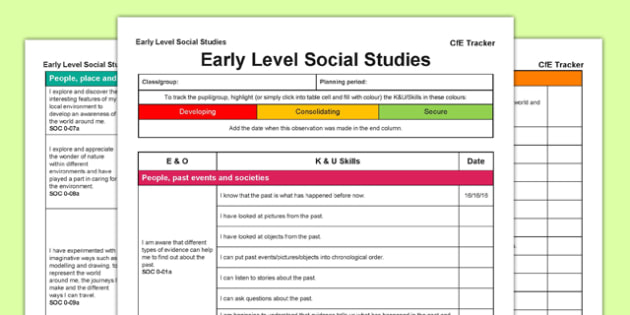 Social Studies CfE Early Level Tracker (teacher made)