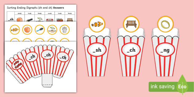 Sorting ending digraphs _sh and _ch Cut-Outs (teacher made)