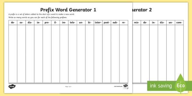 Prefix Word Generator Worksheet / Worksheet (teacher made)