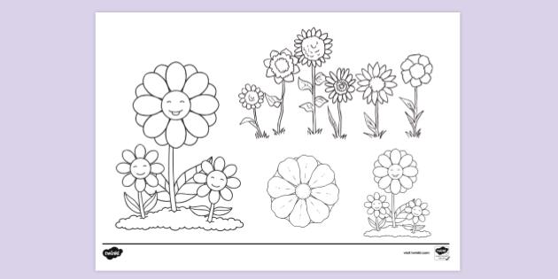 FREE! - Colouring Page of Cartoon Flowers | Colouring Sheets