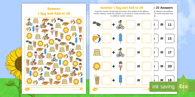 Summer I Spy and Add to 20 (teacher made)
