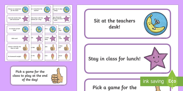 Classroom Reward Information Cards (teacher made)