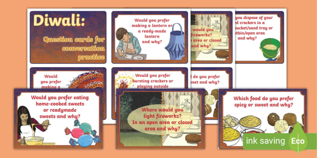 Diwali: Question cards for conversation practice