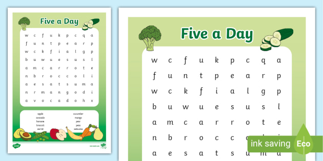 Five a Day Word Search (teacher made)